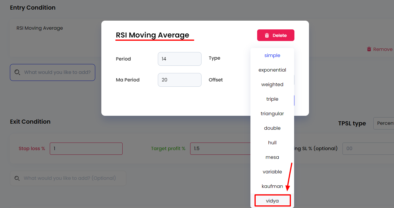 How To Get RSI Moving Average Vidya In Streak Algos Strategies