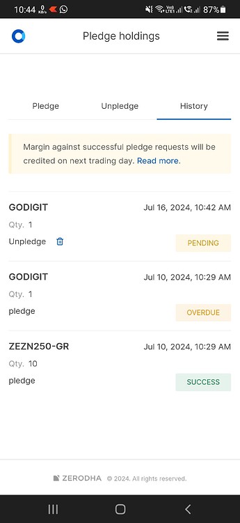 Pledge Status - Overdue? - Zerodha - Trading Q&A by Zerodha - All your queries on trading and ...