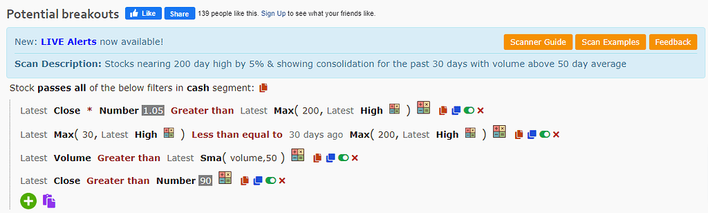 Potential breakout chartinq scanner in Streak - Algos, strategies, code - Trading Q&A by Zerodha ...