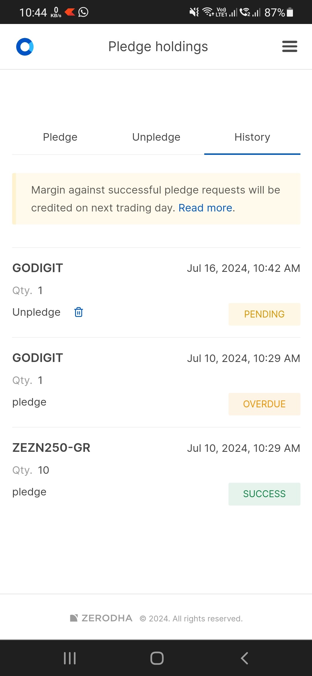 Pledge Status - Overdue? - Zerodha - Trading Q&A by Zerodha - All your ...